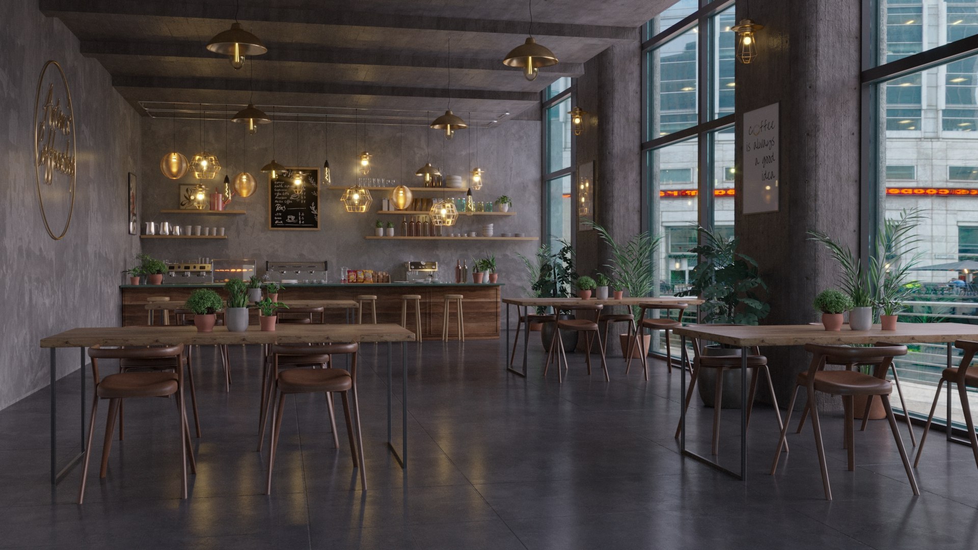 3D Rendering of a modern Coffee Shop